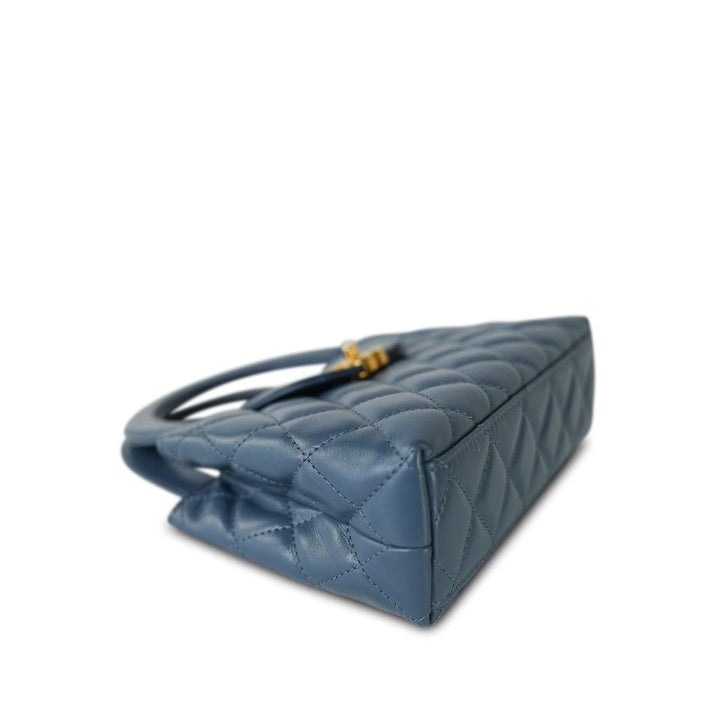 Dark Blue Shiny Aged Calfskin Quilted Nano Kelly Shopper Aged Gold Har ...