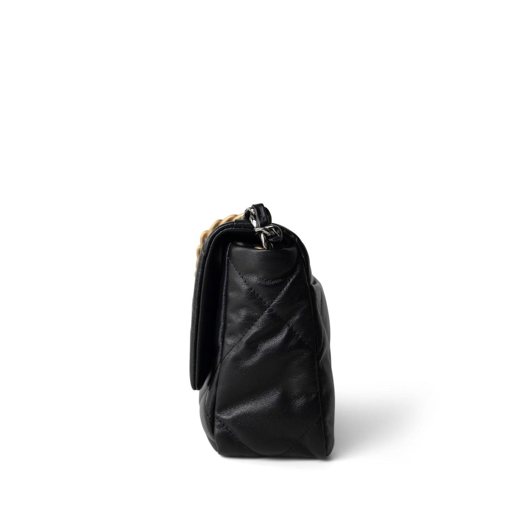 Black Goatskin Quilted 19 Flap Small MHW – REDELUXE