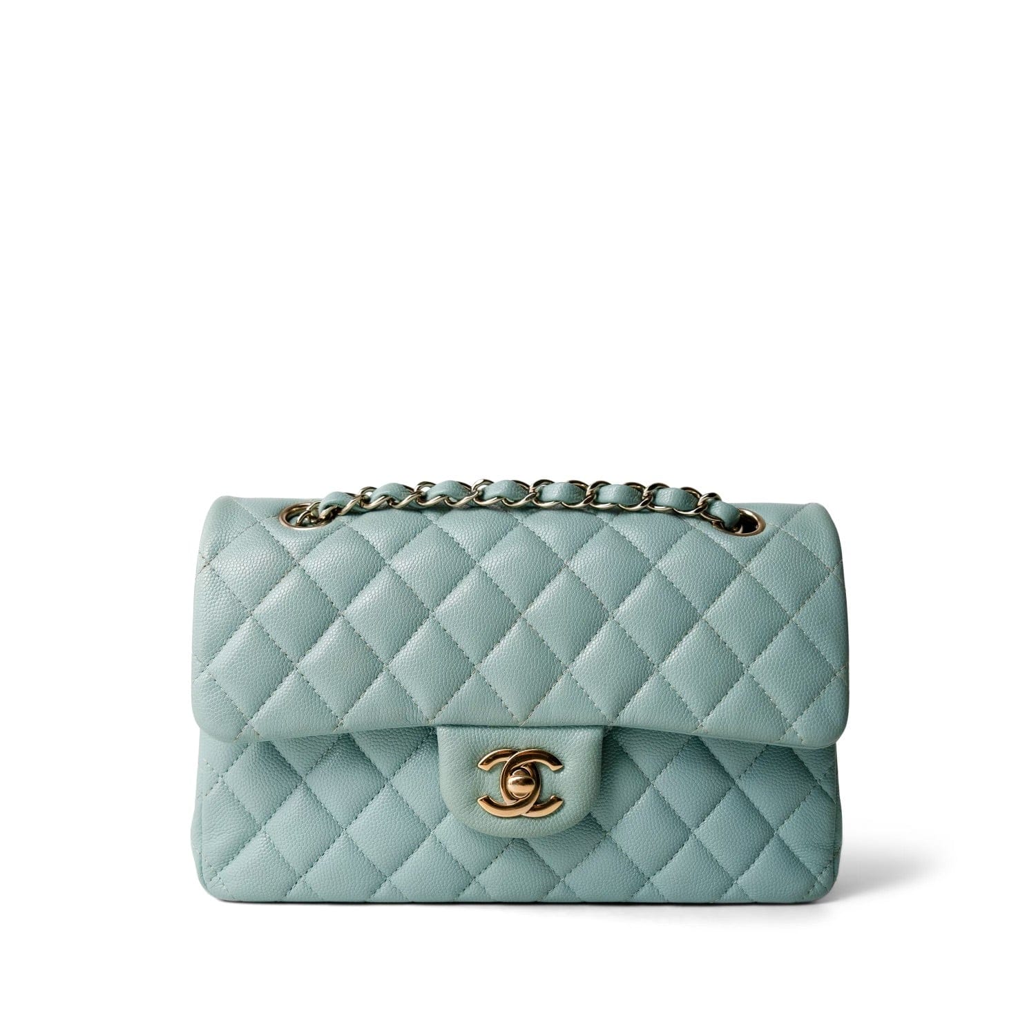 Tiffany Blue Caviar Quilted Classic Flap Small Light Gold Hardware ...