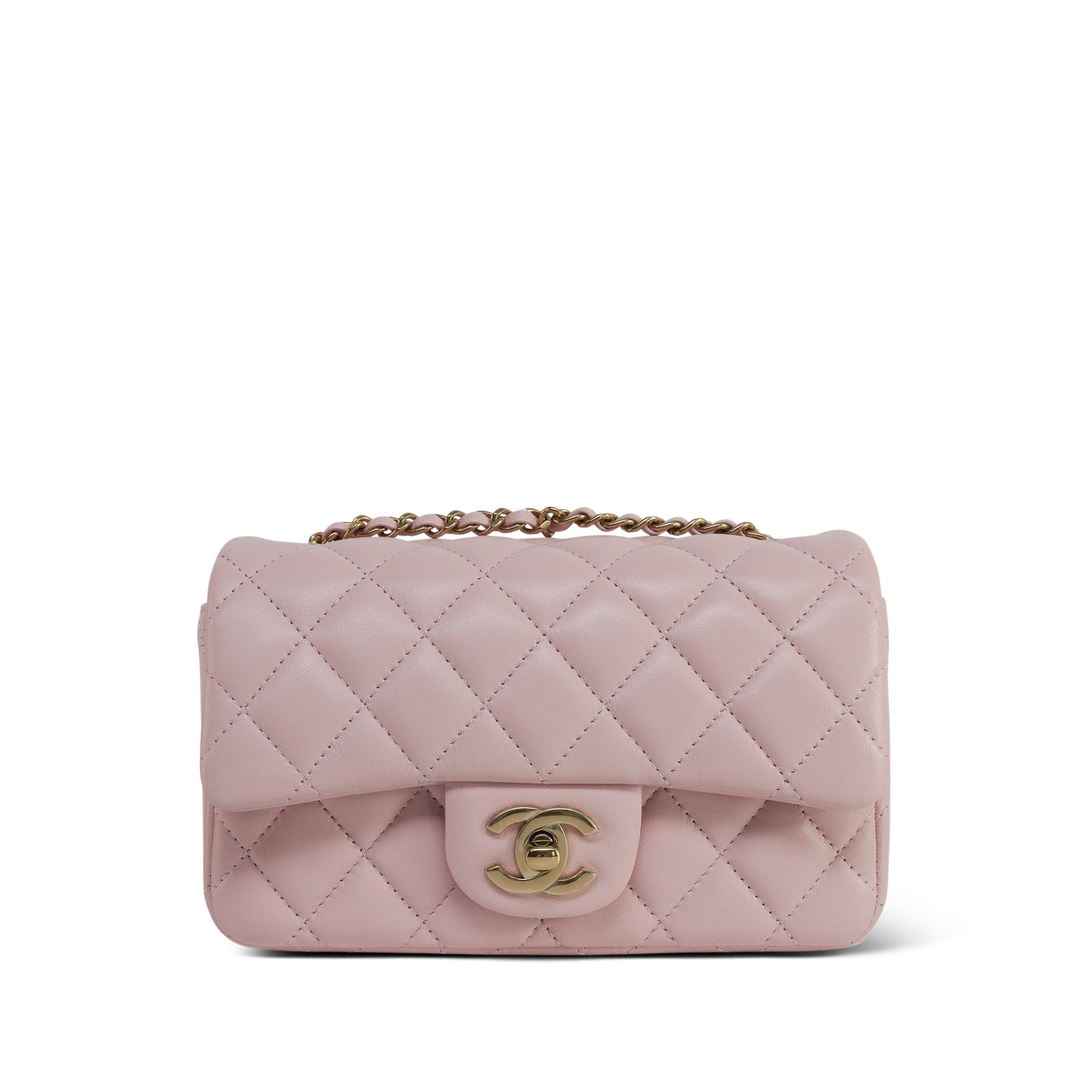 24K Pink Lambskin Quilted Mini Rectangular Flap Light Gold Hardware ...