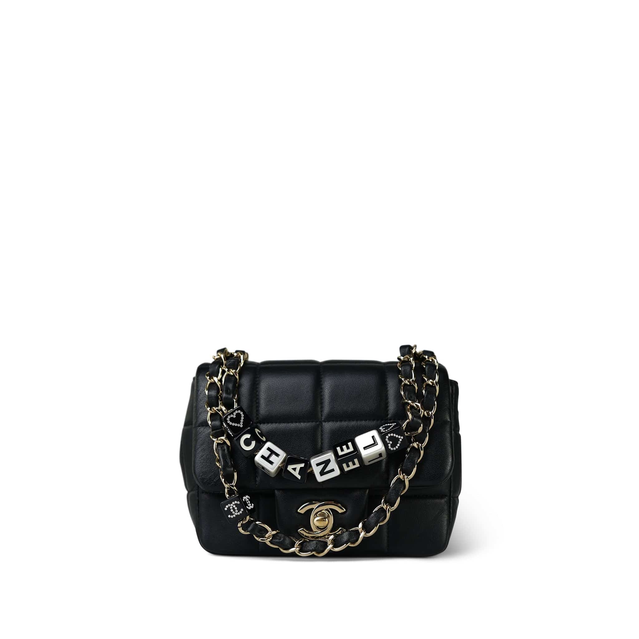 Black Lambskin Quilted Monacoco Mini Square Flap LGHW – REDELUXE