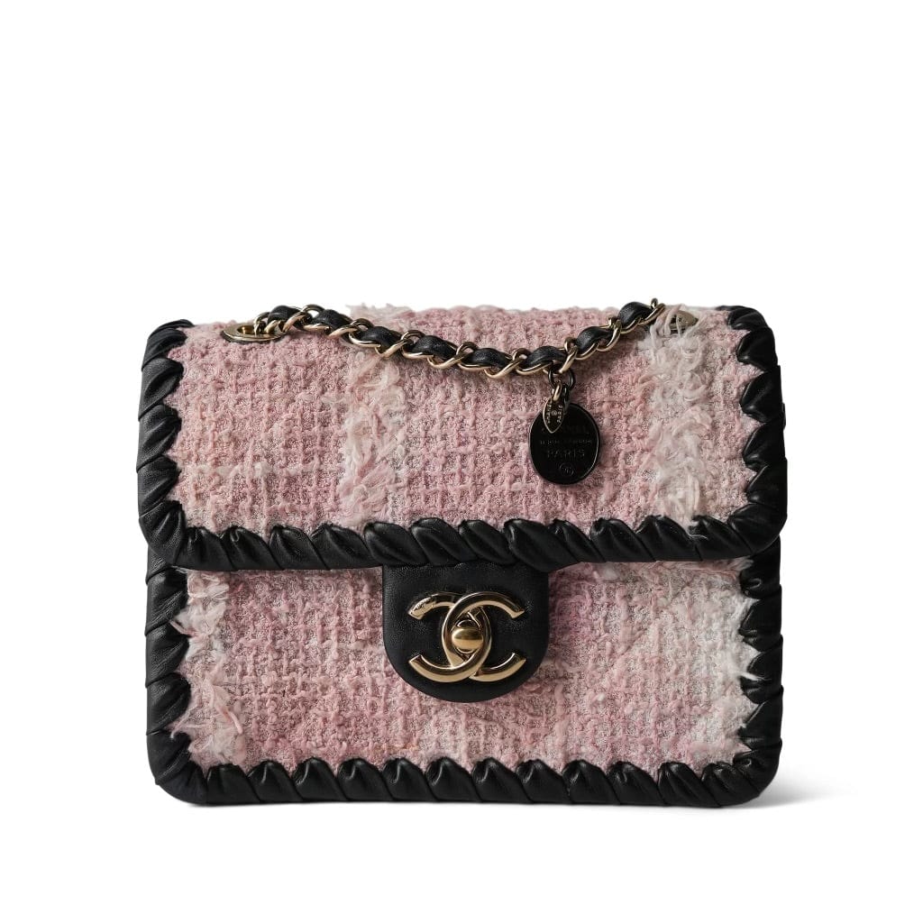 Pink/White Tweed Calfskin Braided My Own Frame Flap Bag Mini LGHW ...