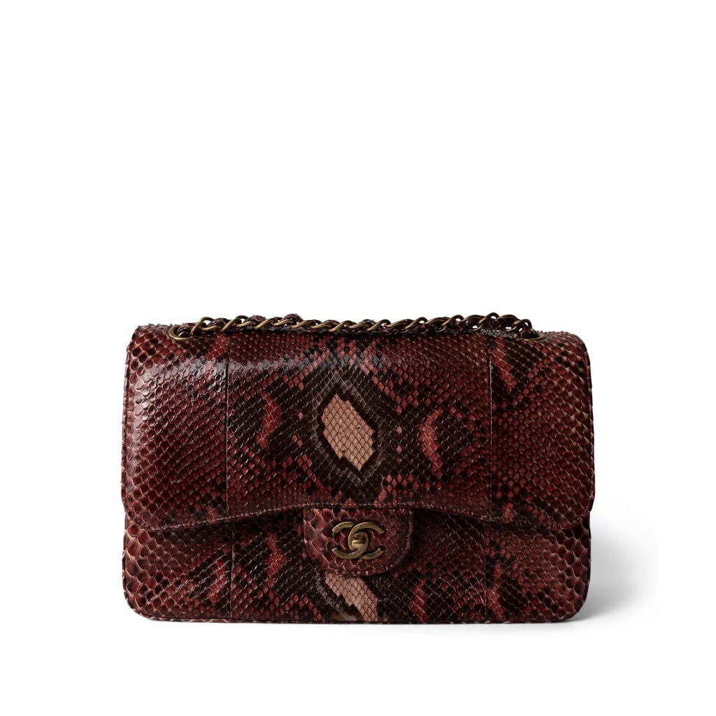 Burgundy Python Jumbo Classic Flap – REDELUXE
