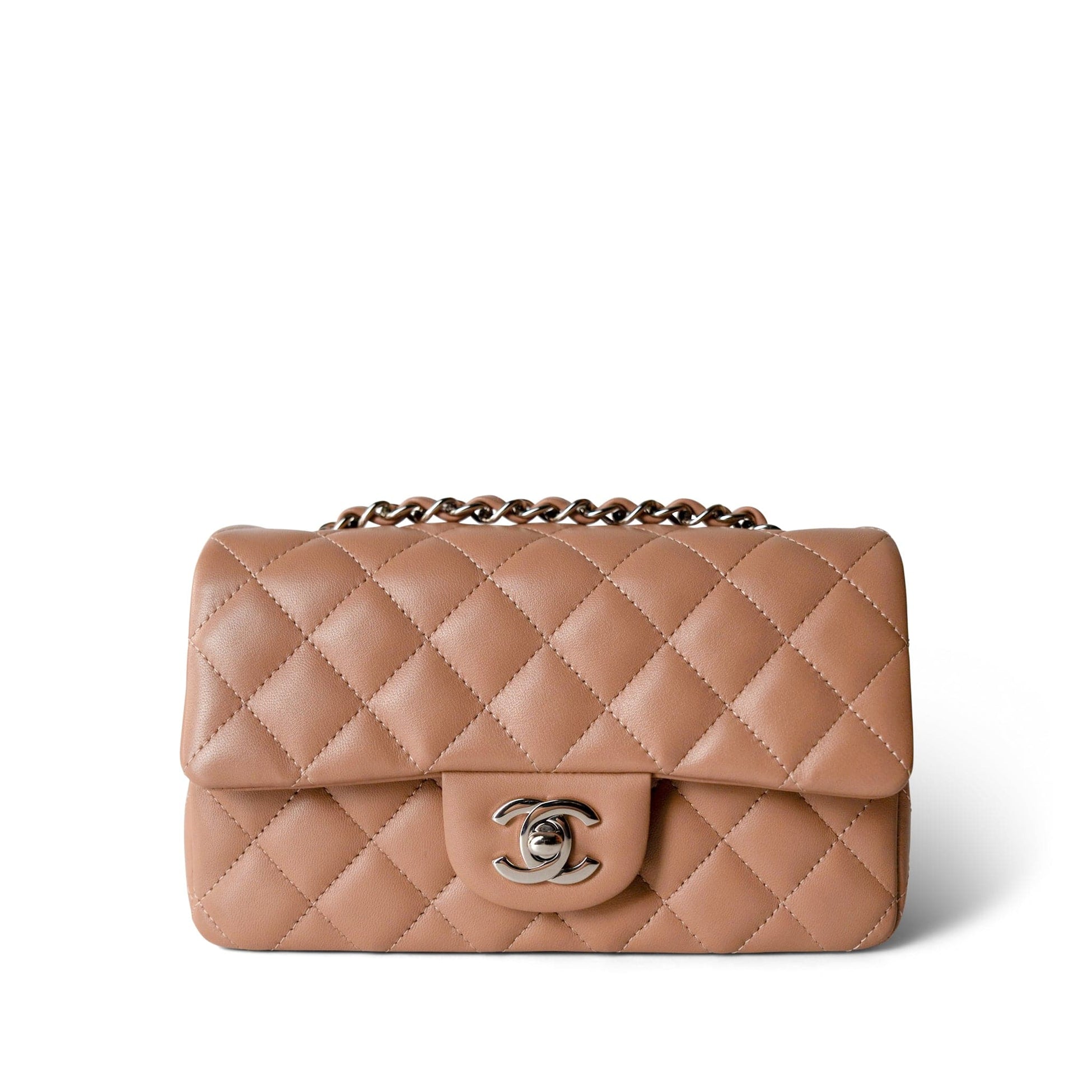Light Caramel Quilted Mini Rectangular Silver Hardware – REDELUXE
