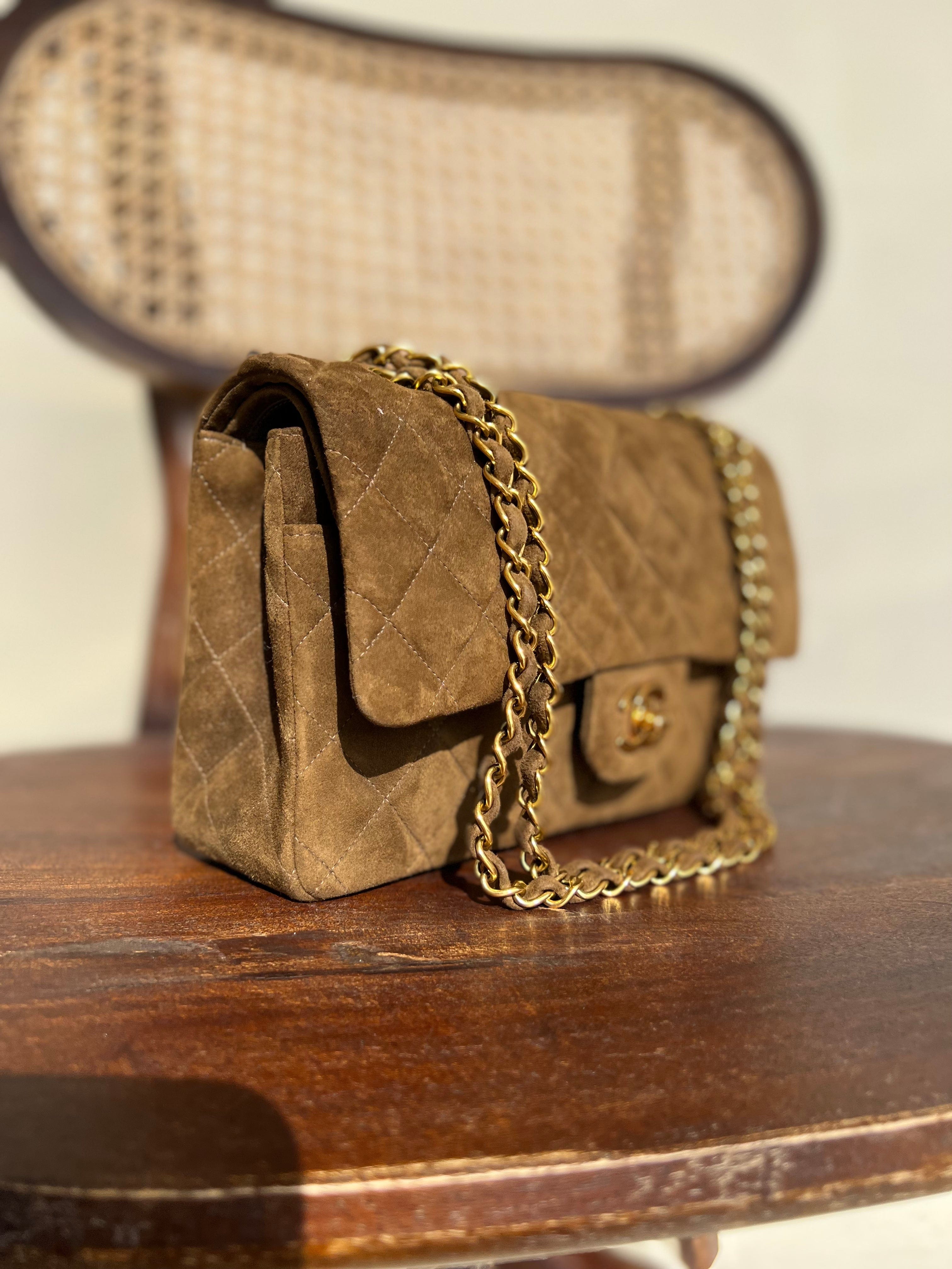 Vintage Brown Suede Quilted Classic Double Flap GHW – REDELUXE