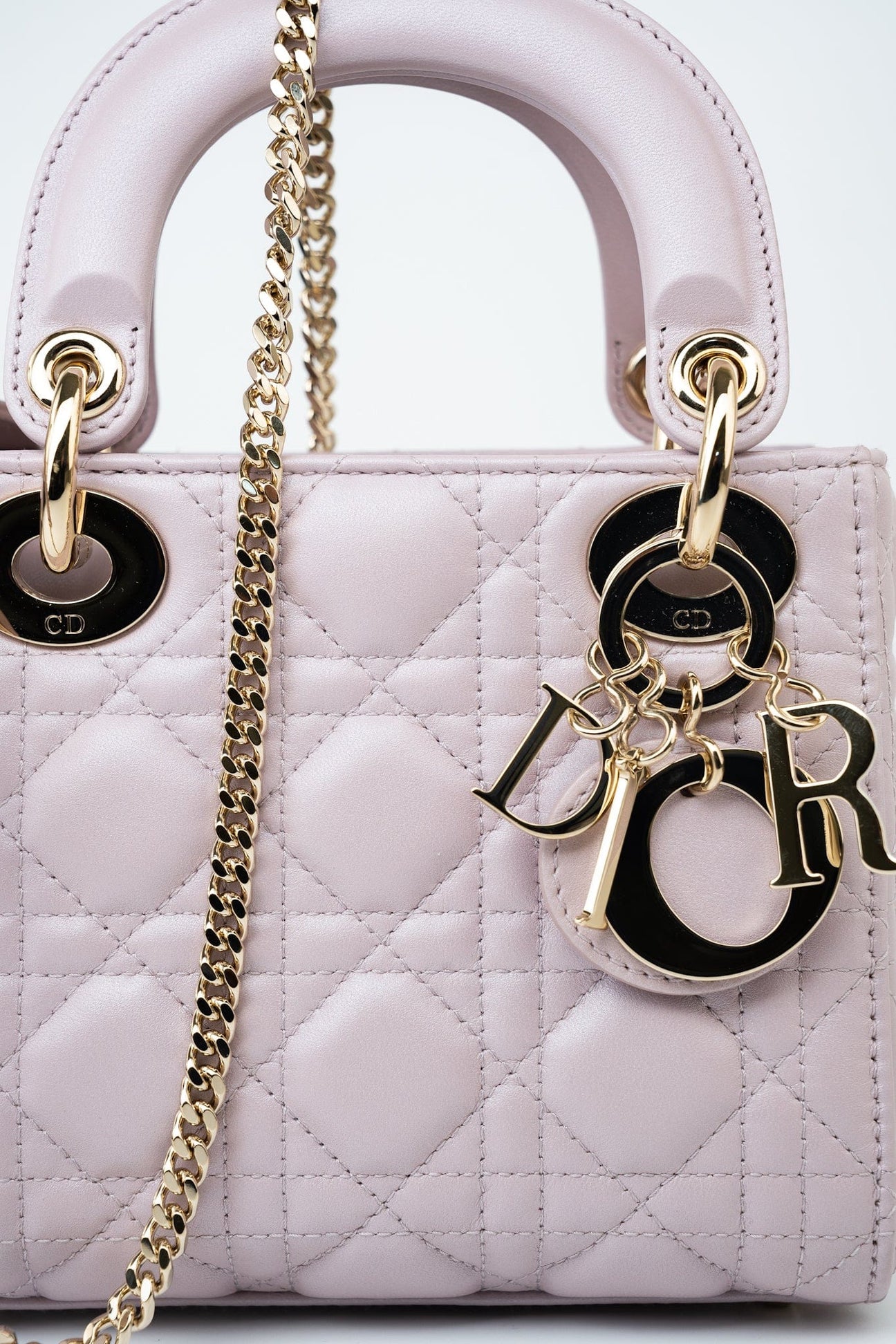 Christian Dior Mini Lady Dior Lotus Cannage Pale Lilac Pink Pearlescen ...